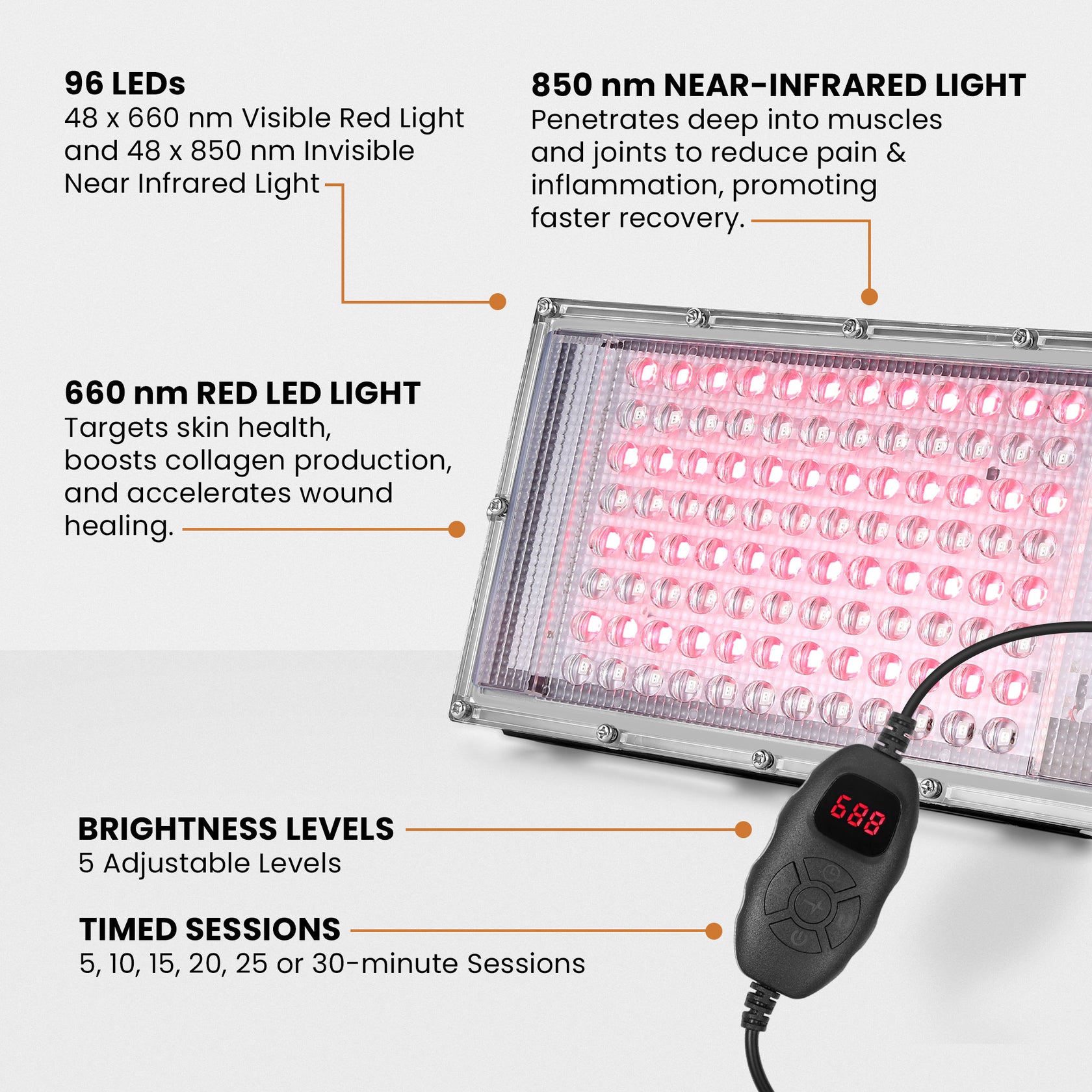 HOM Red Light Therapy Lamp for Face & Body - 660 nm Red LED Light + 85 ...